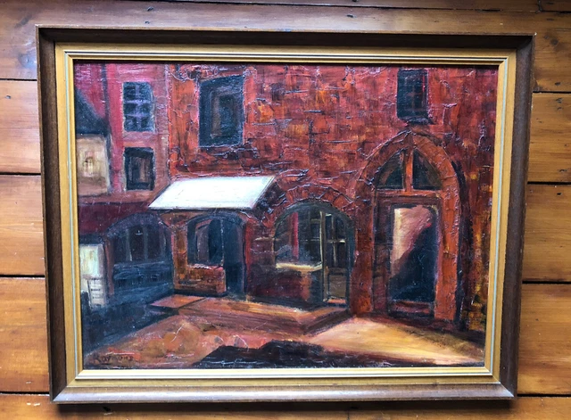 ORIGINAL SIGNED RAYMOND painting French Street Scene At Night. Ronald ...