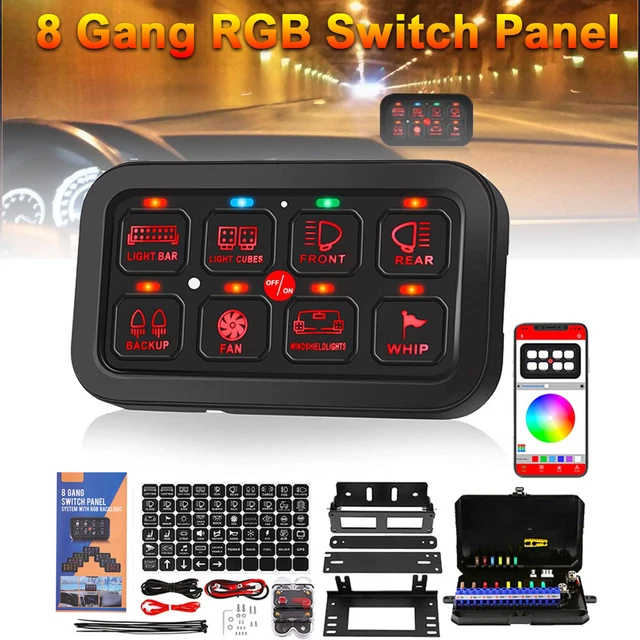 8 GANG RGB Bluetooth Multifunction Switch Panel Relay System Kit Boat ...