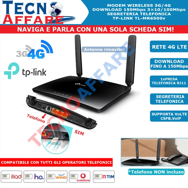 MODEM ROUTER SIM 4G naviga e chiama RJ11 VoLTE VoIP CSFB WiFi 300Mbps ...