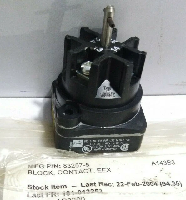 STAHL BLOCK CONTACT Eex Model:ar3200 - 83257-5 Typ 8008/2 $99.19 ...