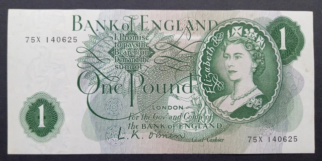 OLD ENGLISH ONE pound £1 note from 1960 / 1962 Cashier LK O Brien. £6. ...