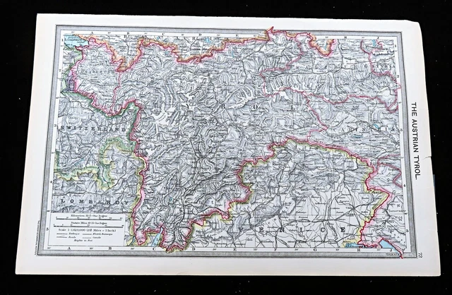 ANTICA MAPPA DEL Tirolo austriaco Carinzia Alpi dolomitiche Austria ...