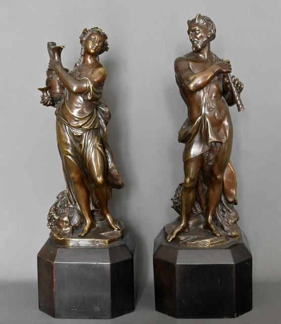 SATYRE ET NYMPHE. Paire de sujets en bronze patiné 40cm EUR 650,00 ...
