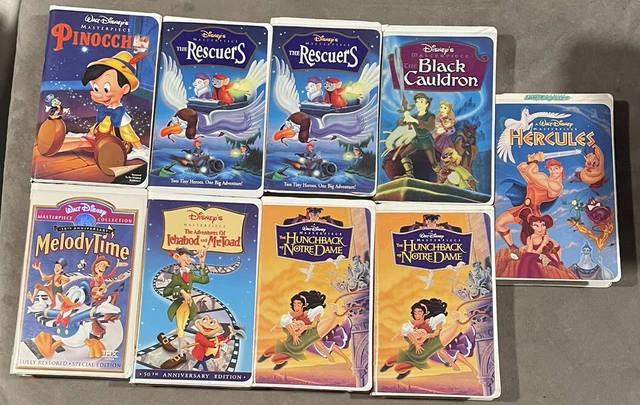 WALT DISNEY VHS Clamshell Rescuers Hunchback Hercules Black Cauldron ...