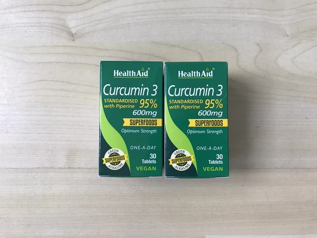 2 X HEALTH Aid Curcumin 3 - 600mg with Piperine - 2 x 30(60) Vegan ...