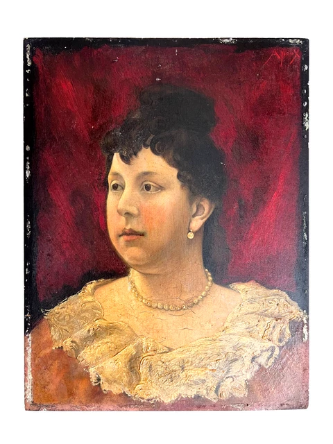 ANTOINE ROUX, HUILE sur panneau XIXem Portrait de femme au collier EUR ...