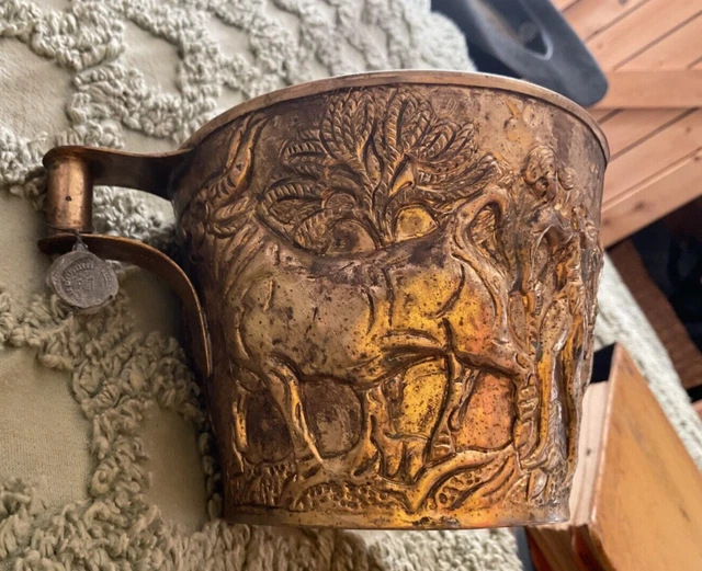 VINTAGE REPLICA ANCIENT Greek Vapheio Cup Brass Gold Hand Made Bull Cup ...