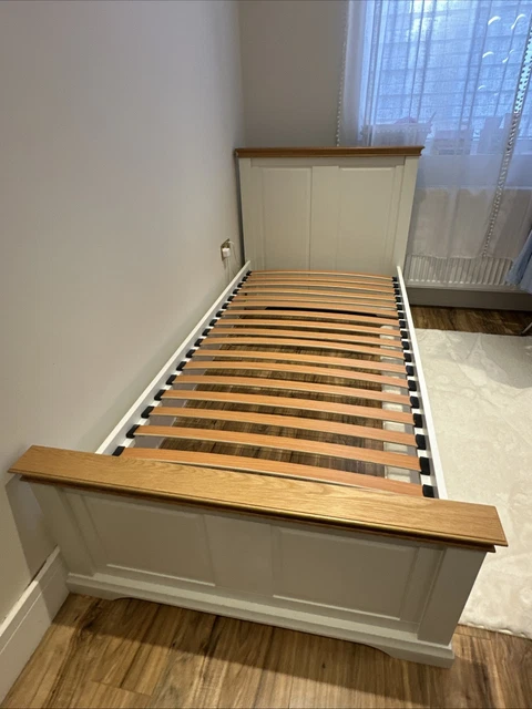 SINGLE BED, WESTCOTT Soft White & Natural Oak Solid Wood Bed Frame ...