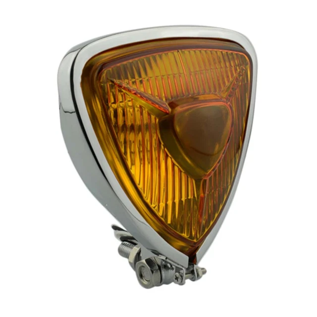 AMBER TRIANGLE CHROME Motorcycle Headlight Lamp Cafe Racer Chopper ...