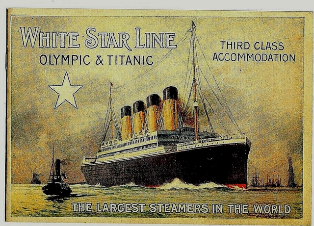 TITANIC 3. KLASSE Vintage Broschüre 1912 antik weiß Sternlinie Bilder ...