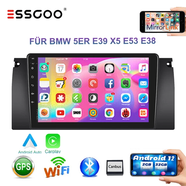 AUTORADIO ANDROID BLUETOOTH HIFI Caarplay GPS RDS Nav per BMW Serie 5 E39 X5 E53 E38 EUR 128,14 ...