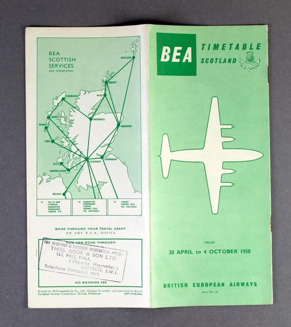 BEA BRITISH EUROPEAN Airways Scotland Airline Timetable Summer 1958 EUR ...