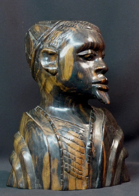 F ART AFRICAIN 1930 statue buste Homme ébène massif bicolore 2.8kg26cm ...