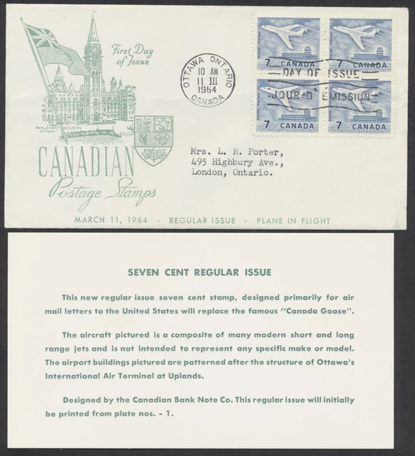 1964 #414 7C Jet Plane FDC Block Middlesex Stamp Circle Cachet Insert ...