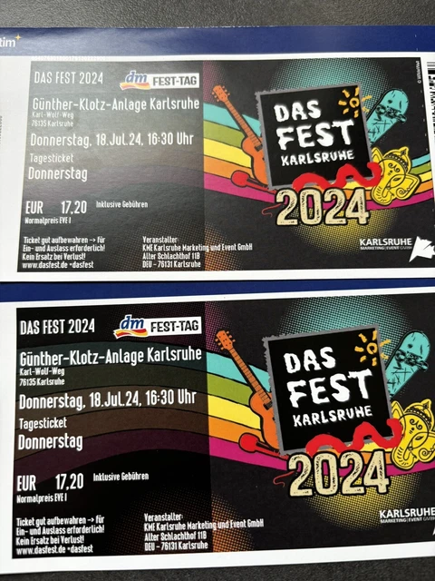 DAS FEST 2024 2 Tickets Eintrittskarten für Donnerstag 18.07. Peter Fox ...