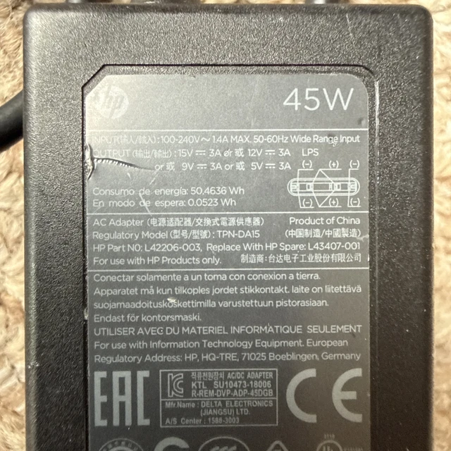 USED GENUINE HP L42206-003 TPN-DA15 45W USB-C Adapter Power Supply ...