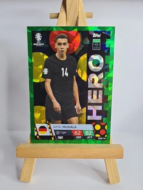 TOPPS UEFA EURO 2024 Jamal Musiala Hero No Ger 14 Mint Green Emerald £1 ...