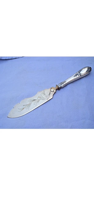 ANCIEN COUTEAU À glace a poisson argent massif fourré poincon minerve ...