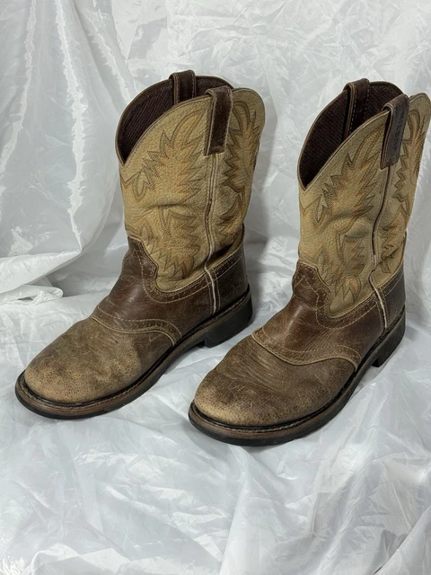 JUSTIN WORK WESTERN Cowboy Boots Mens 9 1/2D Wk4660 Brown Stains £31.14 ...