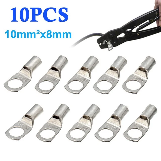 HEAVY DUTY UNINSULATED Pipe Cable Lugs for Battery 10mm2x8mm Pack of ...