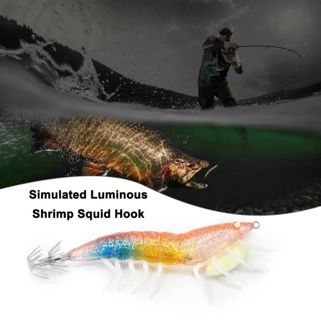 LUMINOUS WOOD SHRIMP Bait Squid Hook Jig Sea Cuttlefish Lures (Orange Blue) EUR 6,52 - PicClick FR
