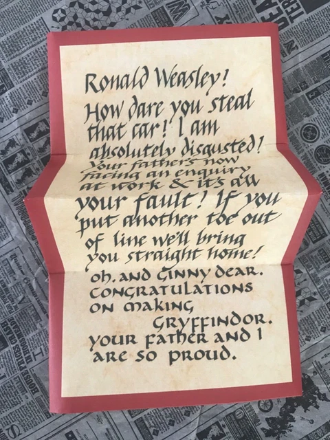HARRY POTTER - Warner bros Studio Tour - Ron Weasley Howler Letter £5. ...