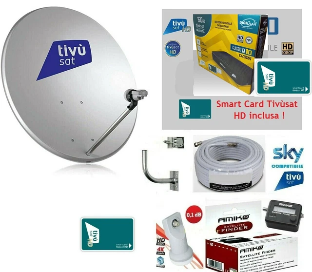 KIT SATELLITE COMPLETO:PARABOLA 60 Cm+Lnb+ Altri Accessori+Decoder Tivu ...