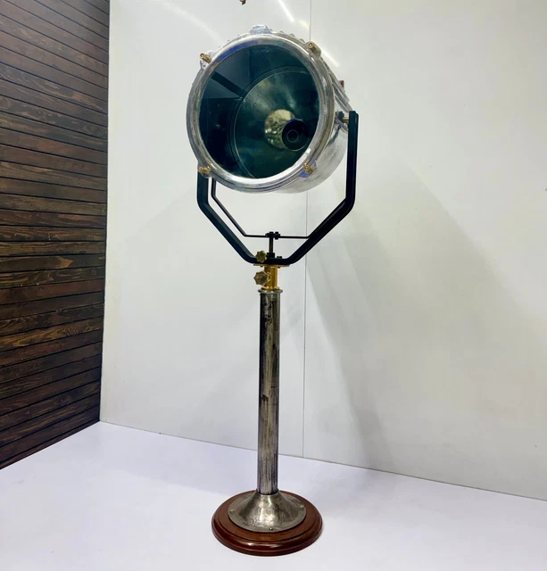 VINTAGE OLD SHIP Aluminum Original Signal Spot Light with Wooden Base ...