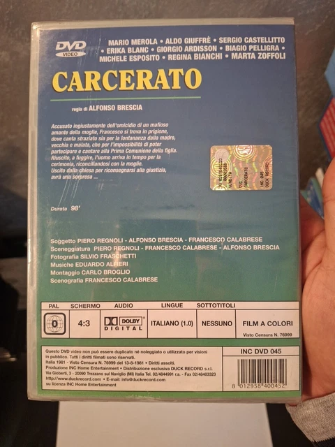 CARCERATO DVD ITA 🇮🇹 Film Raro Mario Merola Alfonso Brescia. Nuovo ...