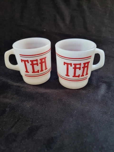 TERMOCRISA RARE WHITE red milk glass pyrex Mexico Tea Mugs with Tea ...