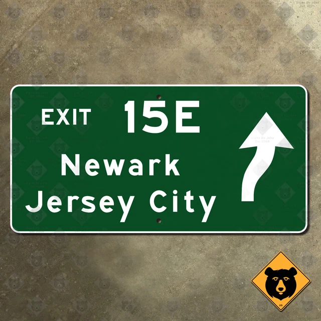 NEW JERSEY HIGHWAY marker road sign exit 15E Newark arrow turnpike 1961 ...