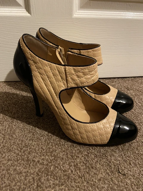 TAN & BLACK leather quilted high heel - office size 8 £60.00 - PicClick UK