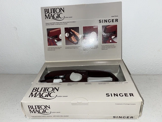 VINTAGE 1983 SINGER Button Magic Hand Sewing Machine Box Vintage Tailor ...