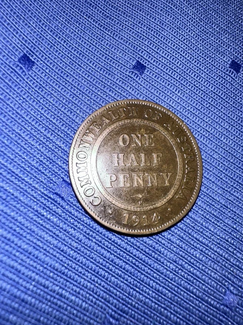 1914 H AUSTRALIAN One Half Penny George V/Britannia.Low Mintage/Scarce ...