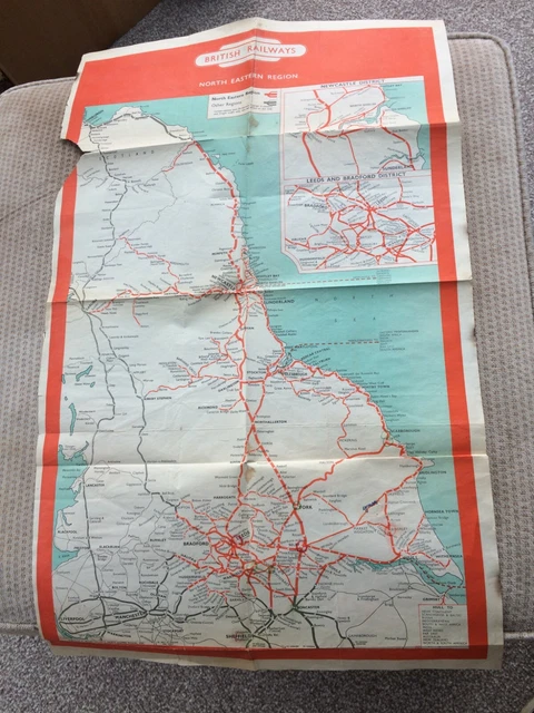 BR EASTERN REGION SYSTEM MAP 1956 GC 37 x 60 MM LNER 1956 DOUBLE SIDED ...