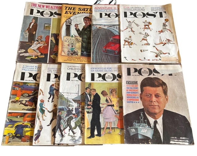 9 VINTAGE SATURDAY Evening Post Magazines 1960s - John F Kennedy ...