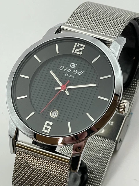 OSKAR EMIL JUPITER Classic Slim Layered Dial Quality Watch Silver Mesh ...