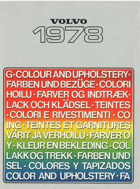 VOLVO SHADES SHADES Color Chart 1978 Prospekt Brochure Catalogue NL £5. ...