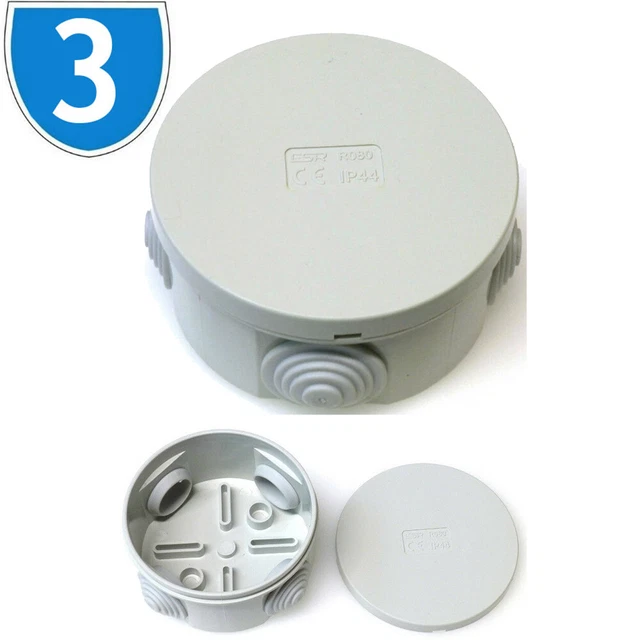 3X ROUND ELECTRICAL Enclosure Junction Box Cable Wire Connector IP44 ...