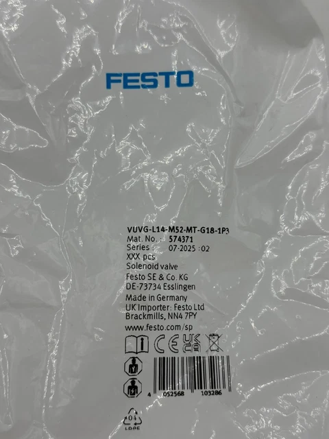 FESTO VUVG-L14-M52-MT-G18-1P3 FESTO Solenoid Valve 574371 (New Boxed ...