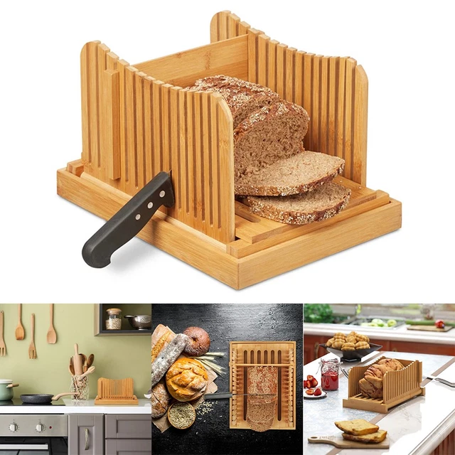 BREAD SLICER BOARD Guide Loaf Cutting Size Slicing Wooden Holder ...