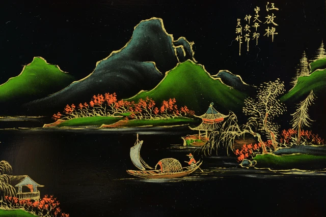 ANCIEN PANNEAU EN Laque Viêt Nam Indochine signé Thanh Lê Paysage ...