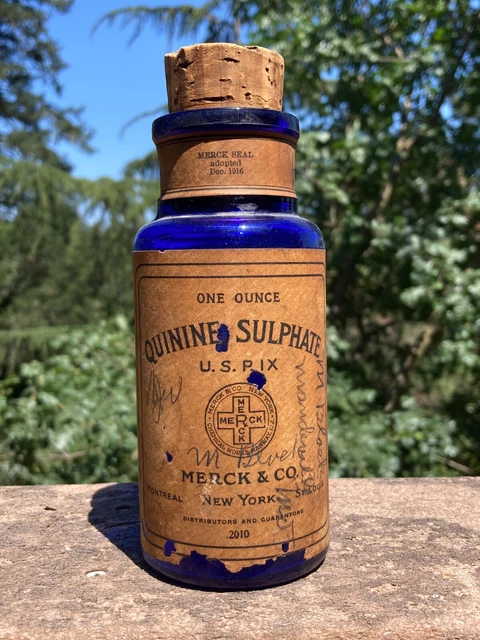 MERCK CHEMICAL CO QUININE SULPHATE BOTTLE COBALT BLUE New York £47.17 ...