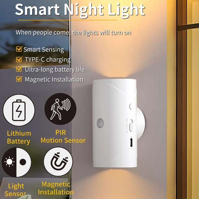 RECHARGEABLE LED INDUCTION Night Light Motion Sensor Closet Wall Lamp ...