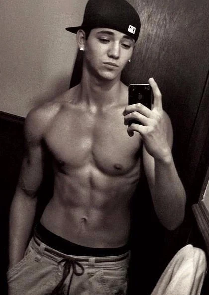 Shirtless Male Muscular Cute Frat Guy Jock Wearing Hoodie Smiling Photo