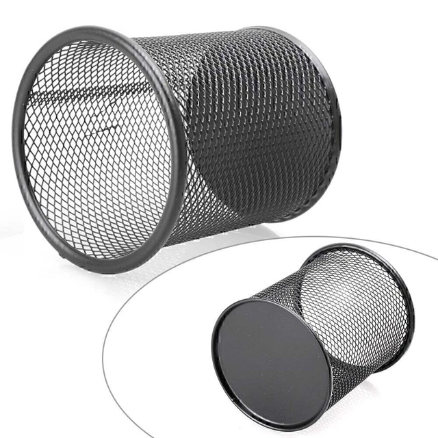 BLACK STEEL MESH Desk Pen Pencil Round Organizer Cup Holder Office ...