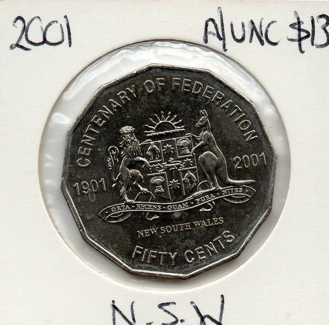 2001 AUSTRALIAN 50 Cent Centenary Of Federation ' N.s.w ' Near Unc Coin ...
