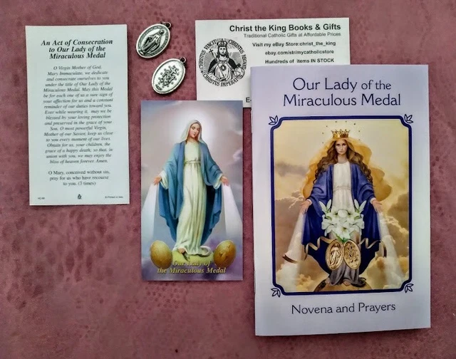 OUR LADY OF Miraculous Medal Novena Set W/Booklet Laminated Prayer Card & Medal £8.50 - PicClick UK