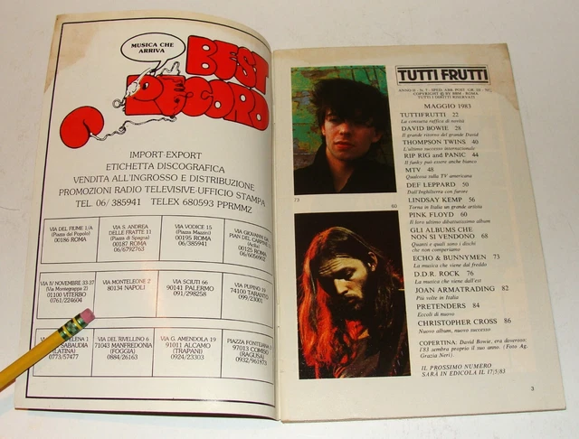 ORIG TUTTI FRUTTI Magazine #7 - May 1983 David Bowie - Pink Floyd - Def ...
