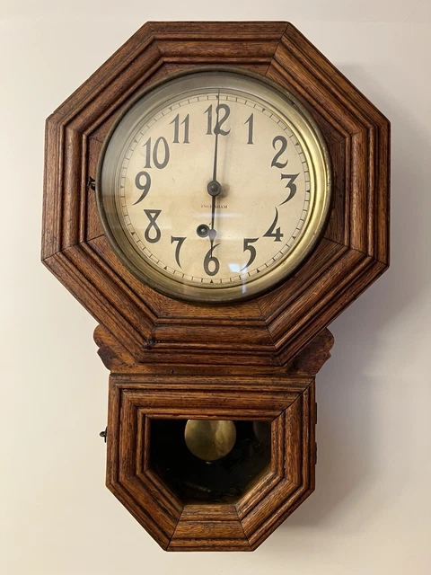 ANTIQUE INGRAHAM 8 Day Octagon Schoolhouse Drop Clock - Working £116.07 - PicClick UK